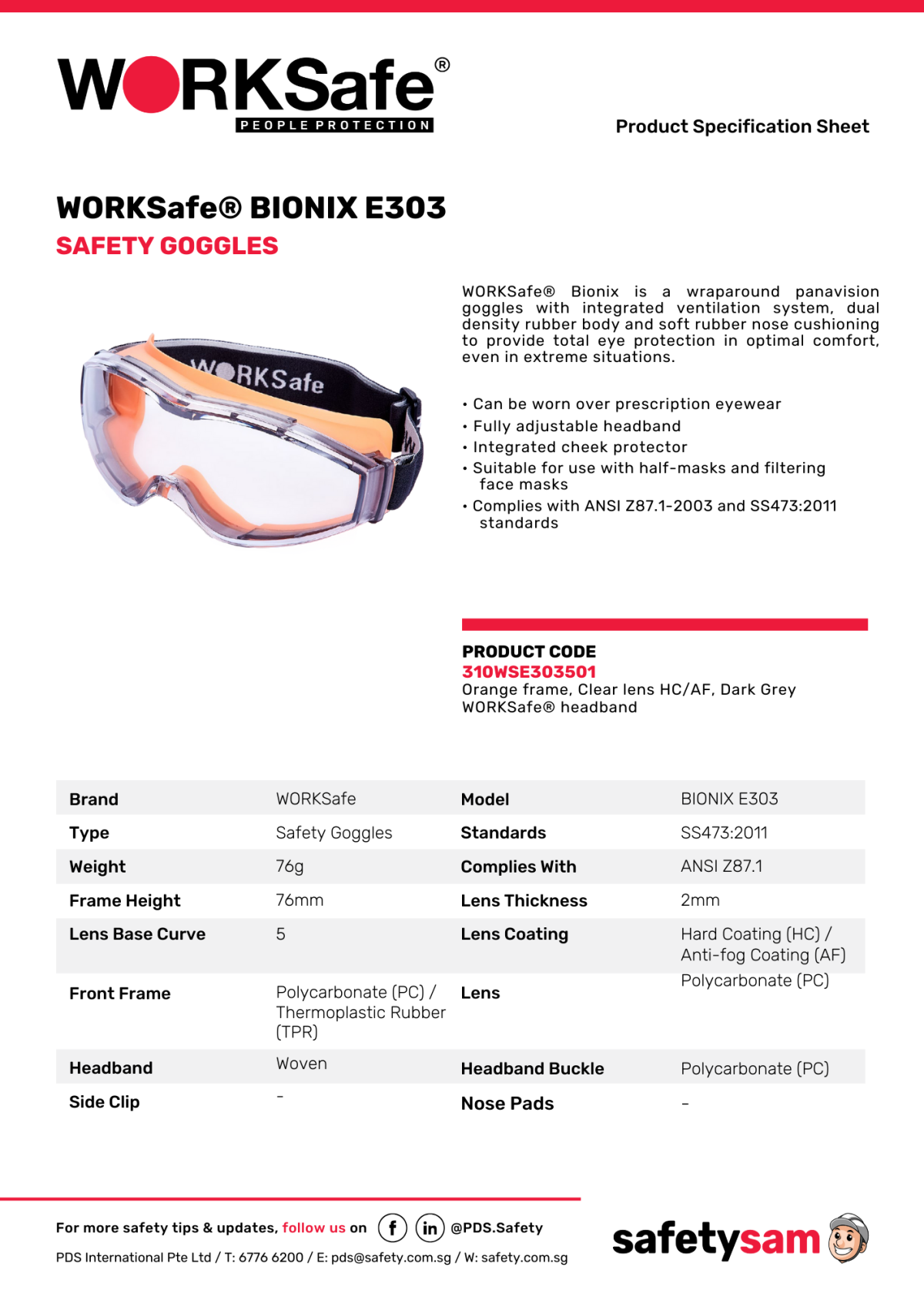 WORKSafe® BIONIX Safety Goggles - Prima Dinamik Supplies