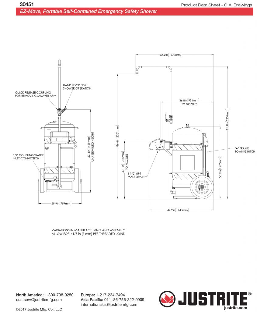 JUSTRITE 30451 EZ-Move, Portable Self-Contained Emergency Safety Shower ...