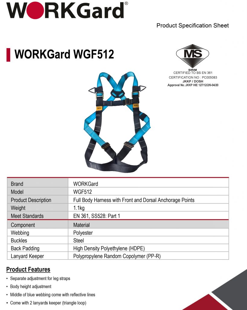 WORKGard® Full Body Harness with Front and Dorsal Anchorage Points ...