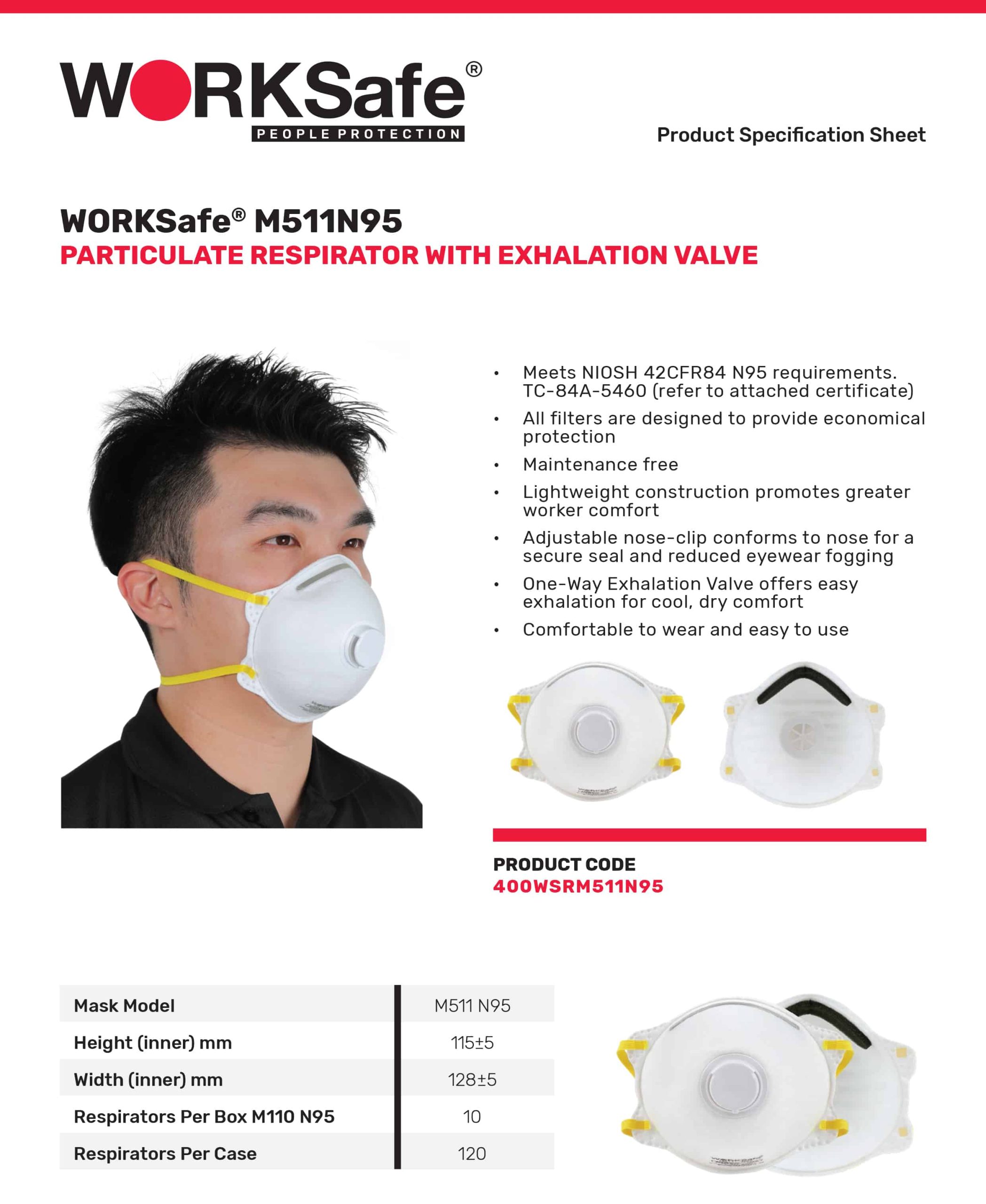 WORKSafe® M511N95 PARTICULATE RESPIRATOR WITH EXHALATION VALVE – Prima ...