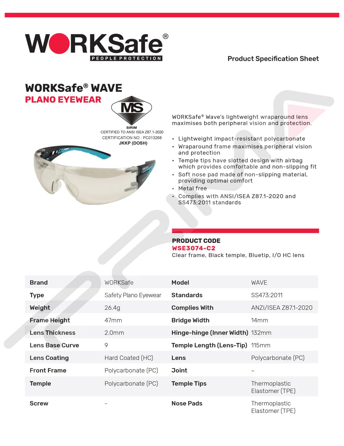 WORKSAFE WAVE I/O-PLANO EYEWEAR – Prima Dinamik